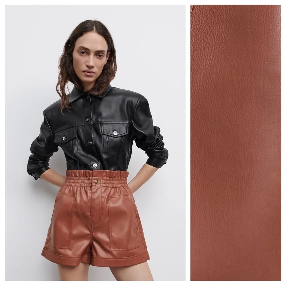 Zara | Shorts | Nwt Zara Muted Brown Faux Leather Bermuda Shorts Size 8 ...